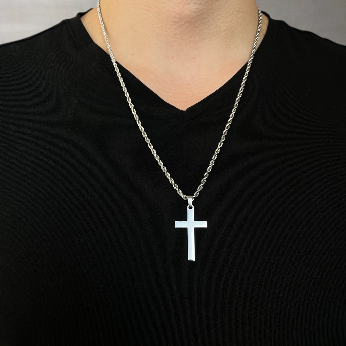 Silver Cross Necklace for Men • Cross Pendant • Men's Necklace ...