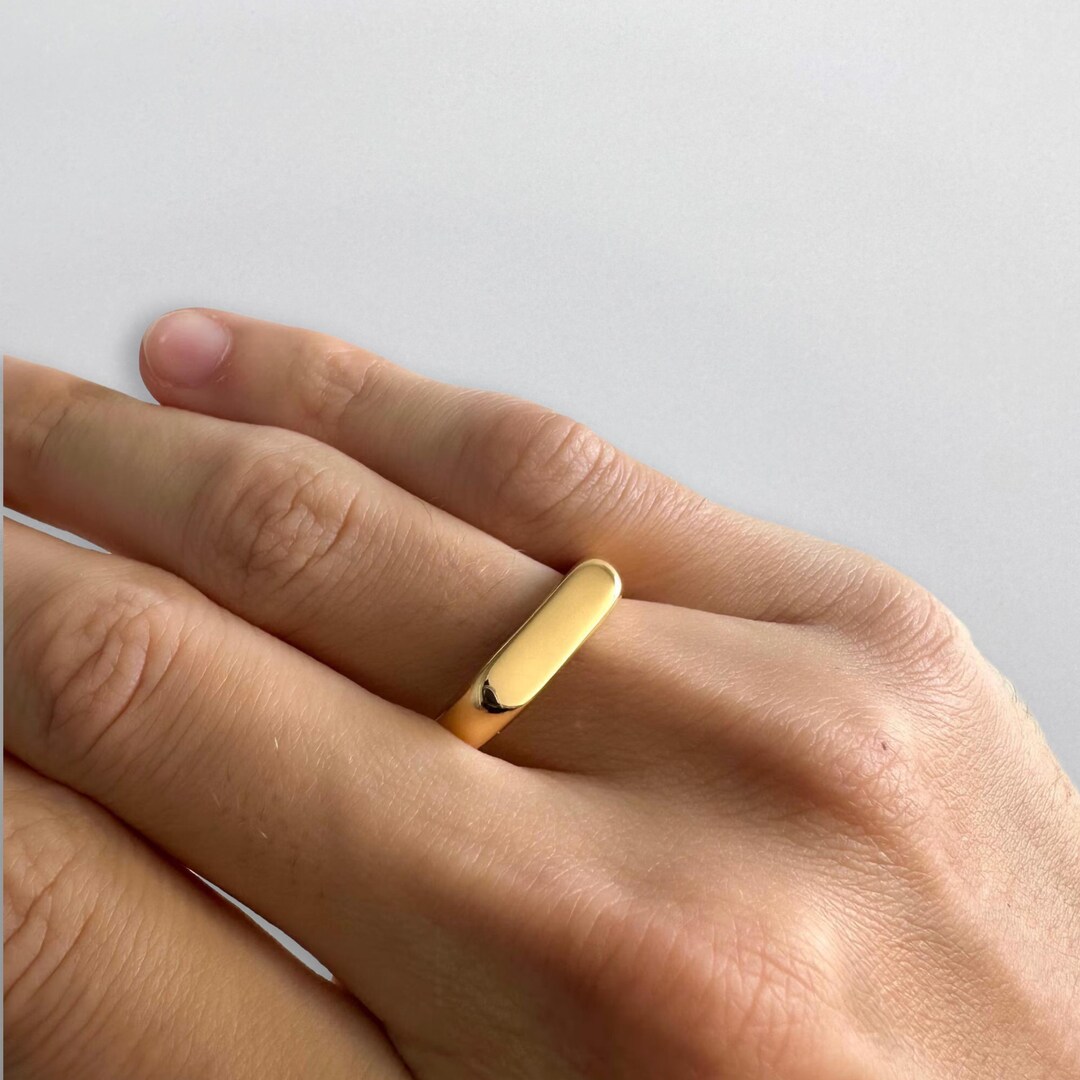 Gold Rectangle Signet Ring for Men • Cool Signet Ring • Gold Mens Rings ...