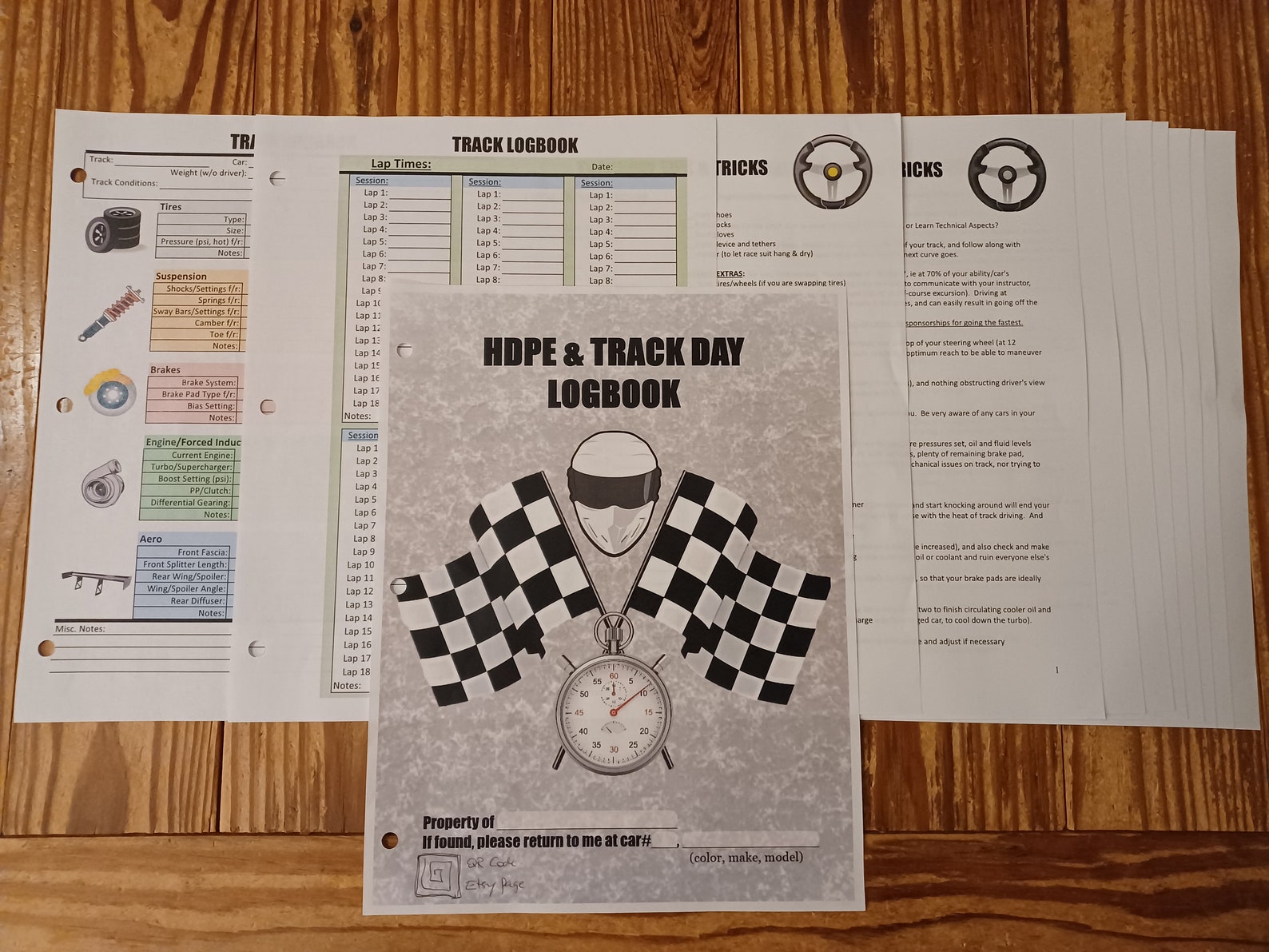 Printable HDPE & Track Day Logbook/timing Sheets/tips + Tricks Bundle ...