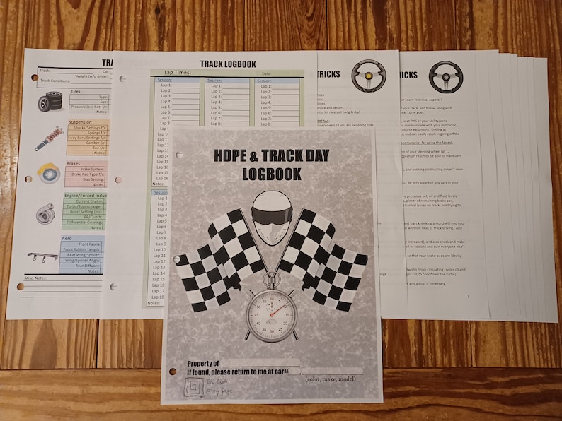 Printable HDPE & Track Day Logbook/timing Sheets/tips + Tricks Bundle ...