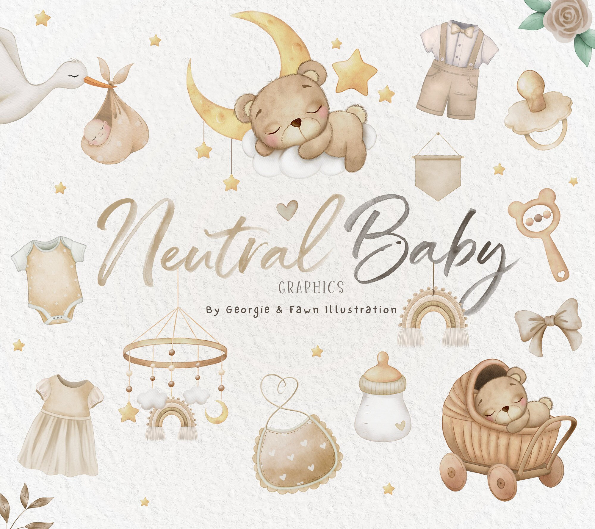 Conjunto de gráficos de acuarela de bebé neutral - Etsy España