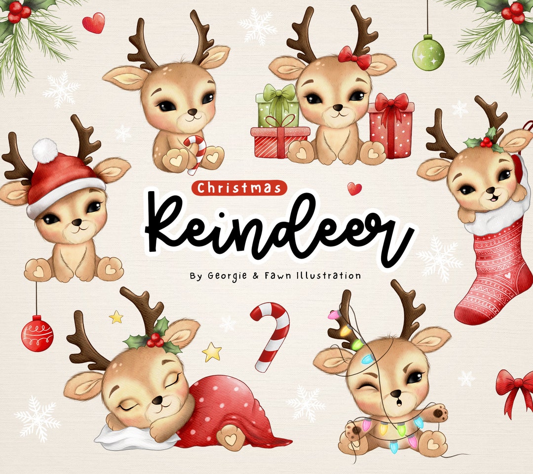 Christmas Reindeer Graphics Set Watercolour Reindeer Clipart - Etsy UK