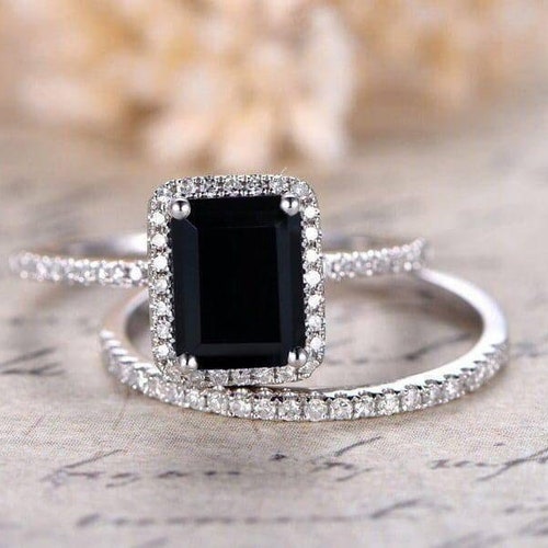 Emerald Cut Black Onyx Engagement Ring Art Deco Black Diamond - Etsy