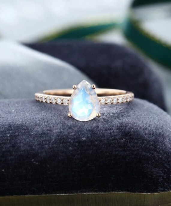 Pear Shape Moonstone Engagement Ring Vintage Rose Gold - Etsy