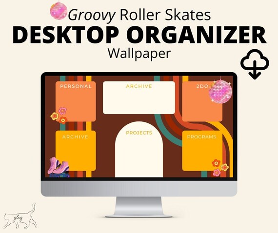 Desktop Wallpaper Organizer Groovy 1970s Roller Skate | Etsy
