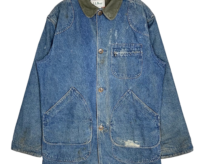 Vintage LL Bean Denim Chore Long Workers Jacket Outdoor Brand American ...