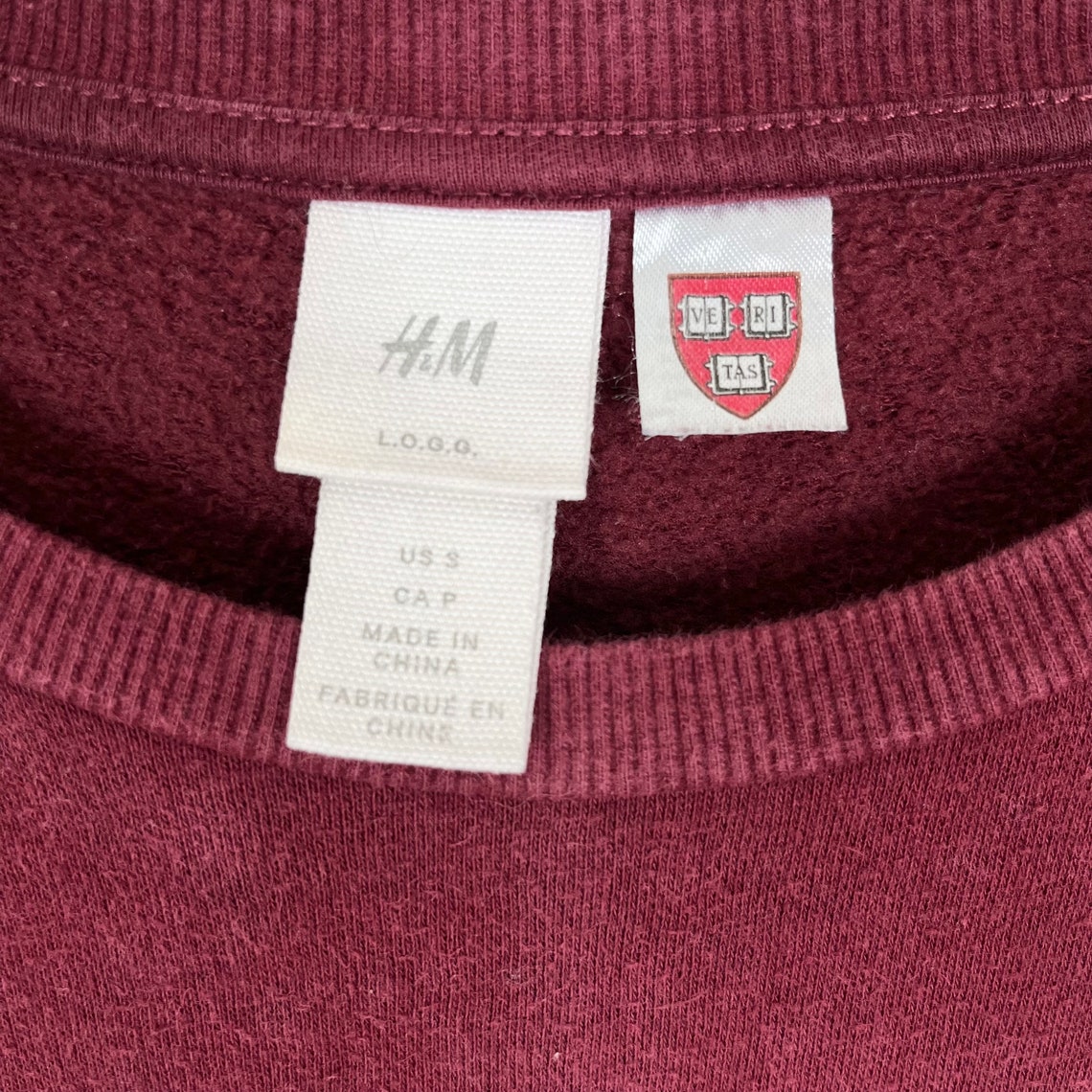 H&M Harvard University Big Logo Design Crewneck Sweatshirt Maroon Size ...