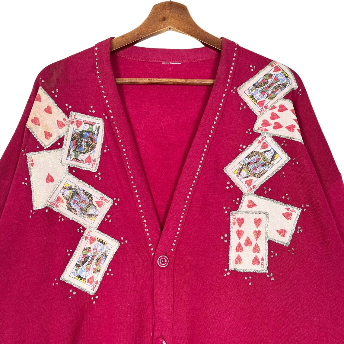 Vintage Playing Cards Printed Button Cardigan Jacket Red Size Large - Etsy