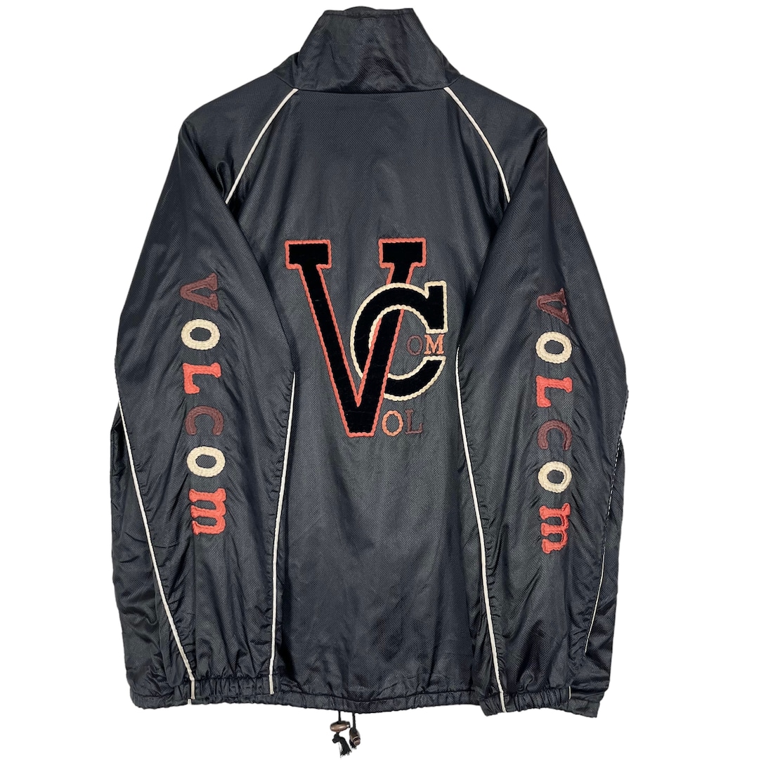 Vintage Volcom Windbreaker Jacket Embroidery Logo Sleeve Print ...