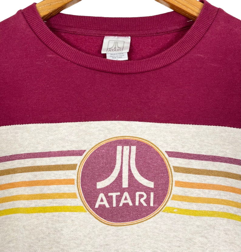 Atari Japanese Game Company Big Logo Striped Crewneck Sweatshirt Women ...