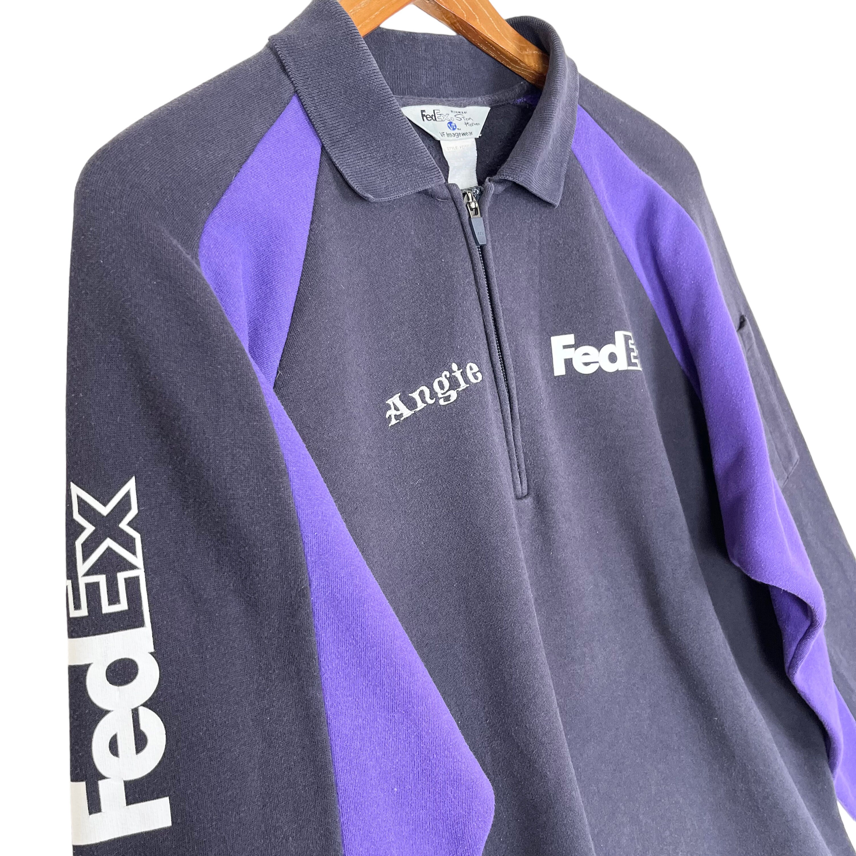 Fedex Half Zipper Anorak Sweatshirt Sweater Name Tag Angie Black Size ...