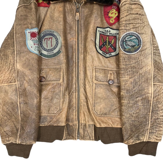 Vintage 90s Military USAF US Army Bomber Flight Leath… - Gem