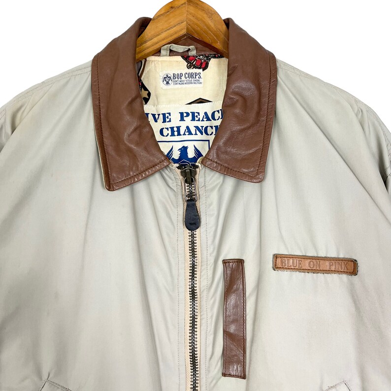 Bop Corps Military Bomber Flight Jacket Leather Collar Beige Color Size ...