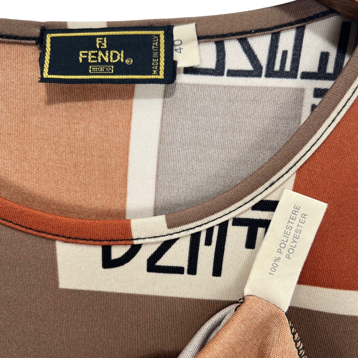 Vintage Fendi Monogram Full Print Stretchable Body Fit Woman Top Tshirt ...