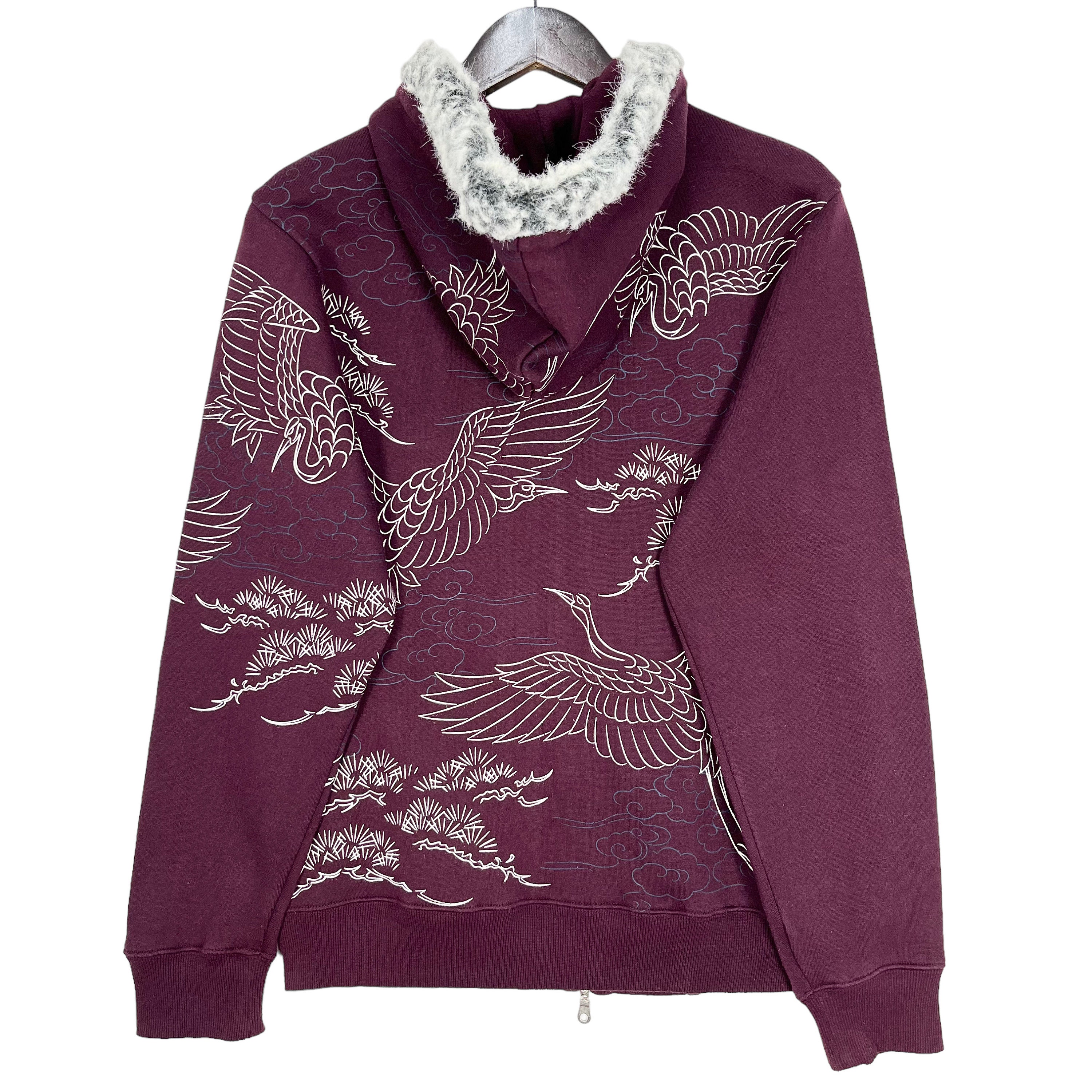 Sukajan Swan Full Print Furs Zipper Hoodie Light Jacket Maroon Size ...