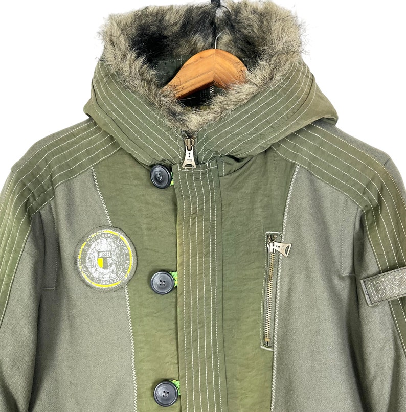 Diesel Winter Outdoor Military Furs Hoodie Zipper Jacket Green Size ...