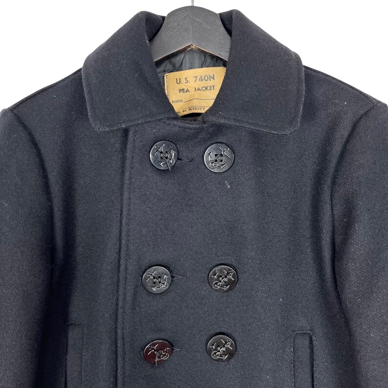 MFG by Schott US740N Pea Jacket Coat Wool Size Size 12 Navy Blue Made ...