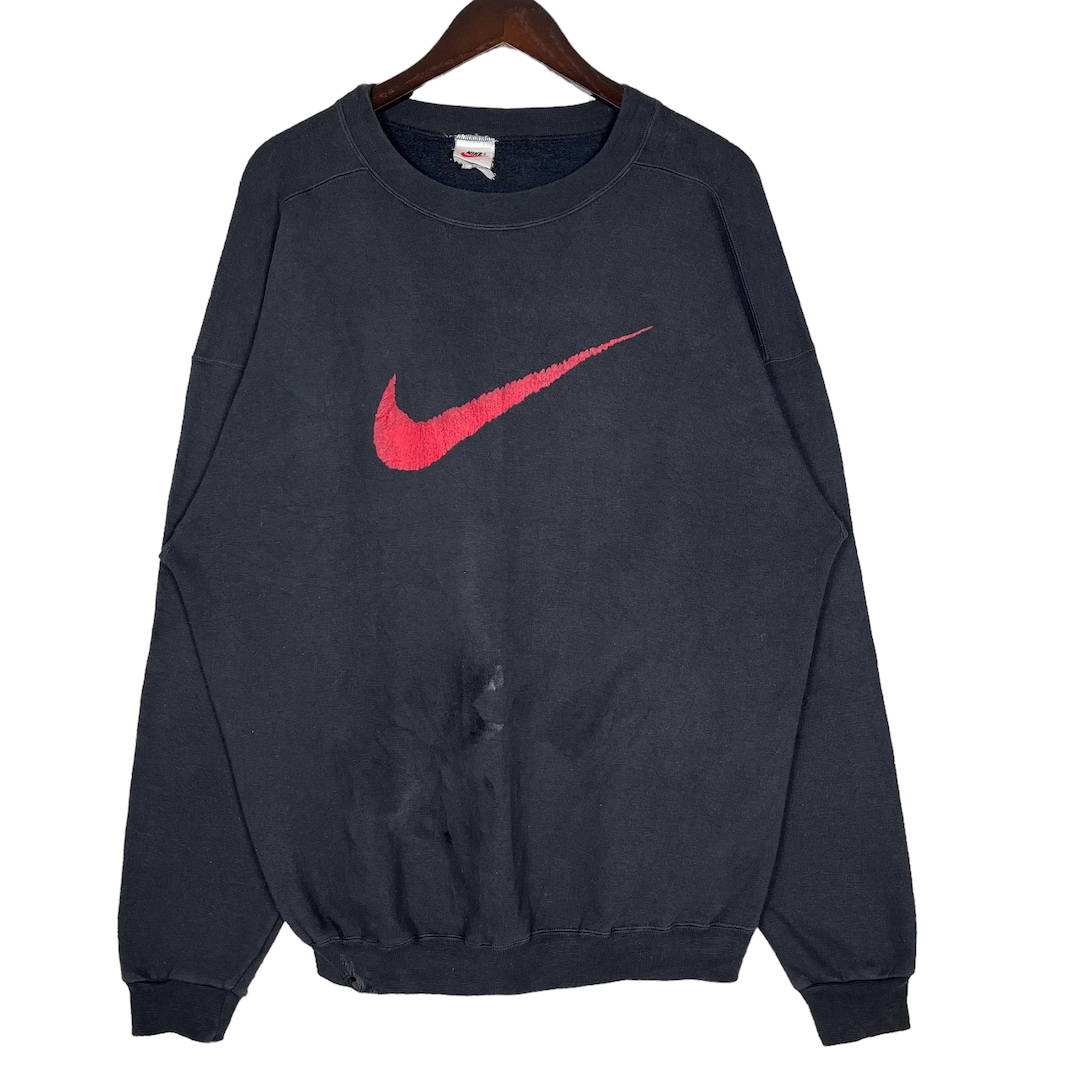 Vintage Nike Big Swoosh Logo Crewneck Sweatshirt Black Size Medium Made ...