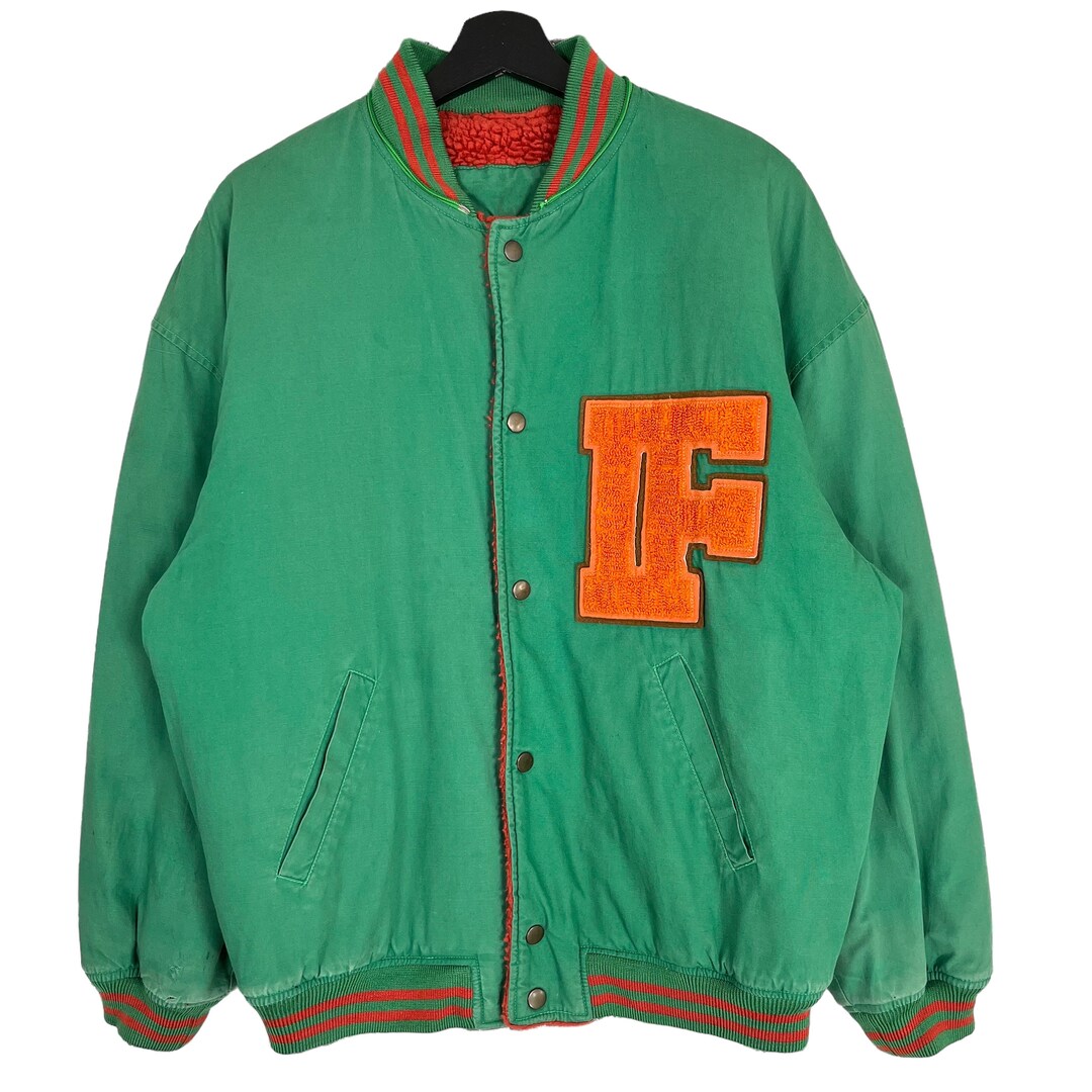 Vintage Fits Ice Fire Varsity Jacket Carpet Embroidery Letter F Inner ...