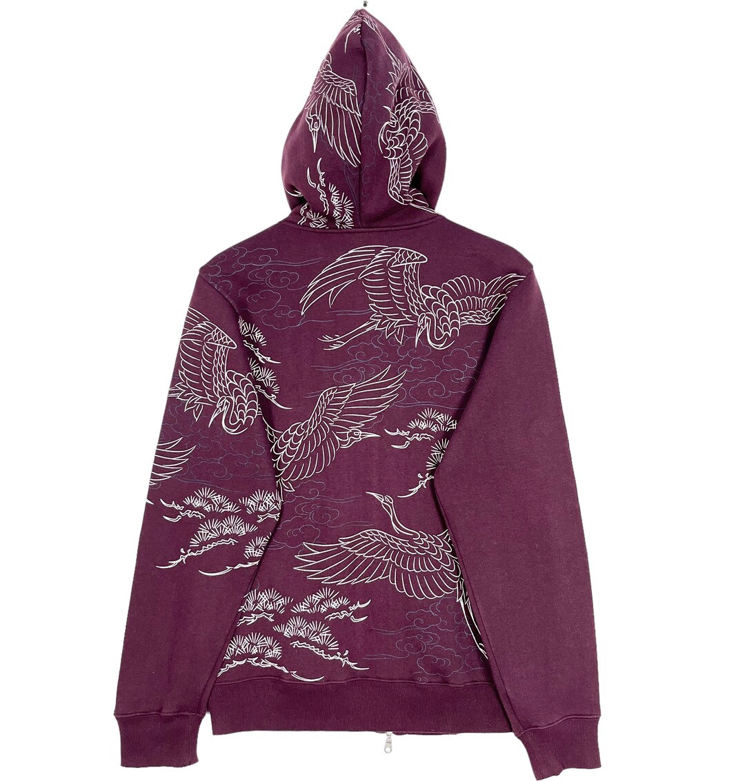 Sukajan Swan Full Print Furs Zipper Hoodie Light Jacket Maroon Size ...