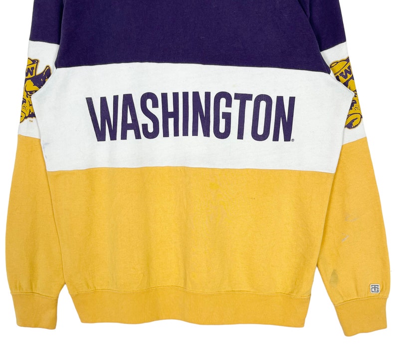 UW University Washington Huskies Stripes Sleeve Logo Printed Crewneck ...