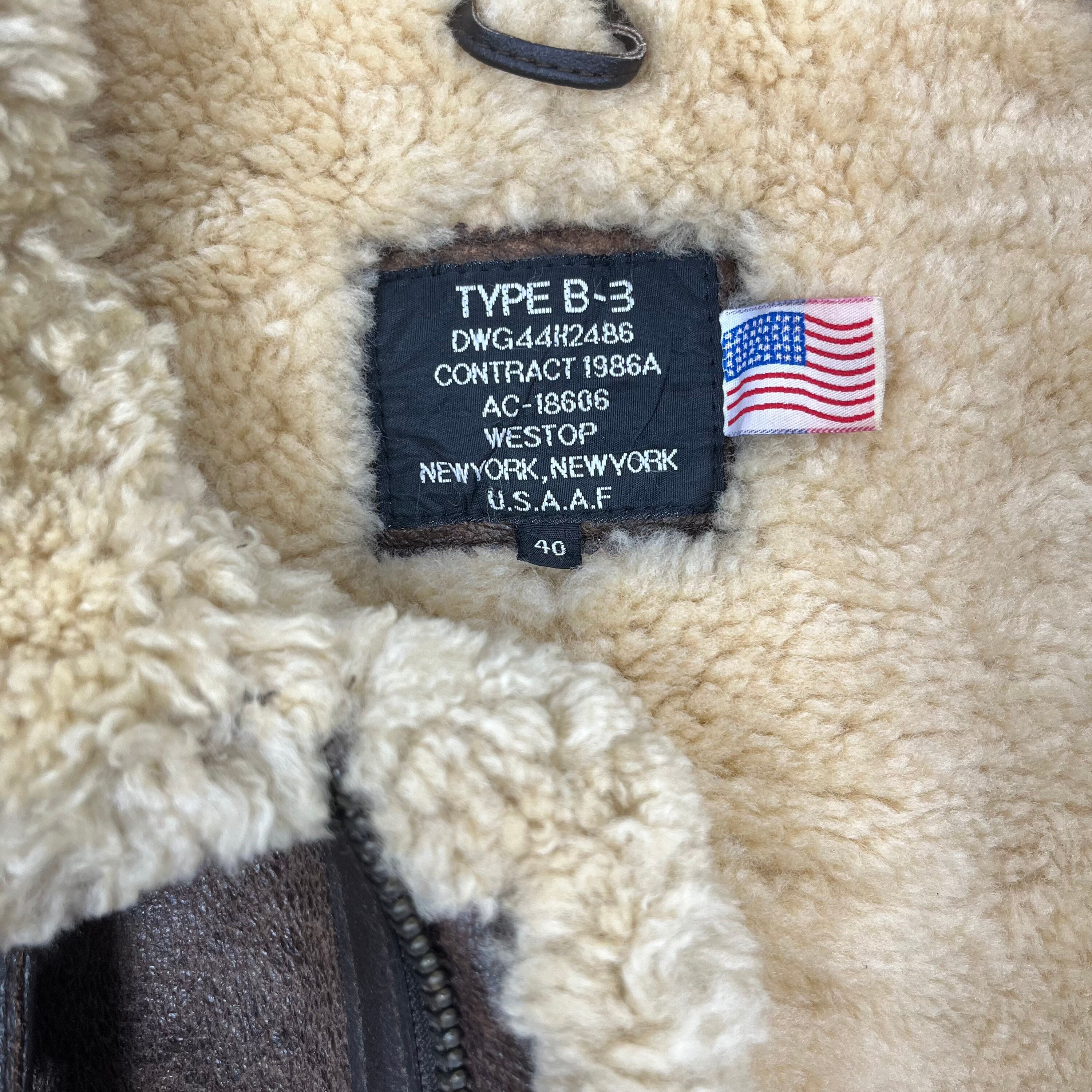 Vintage Military Westop USAAF Type B-3 Lamb Skin Flight Jacket Winter Brown Size 40 Made in USA ...