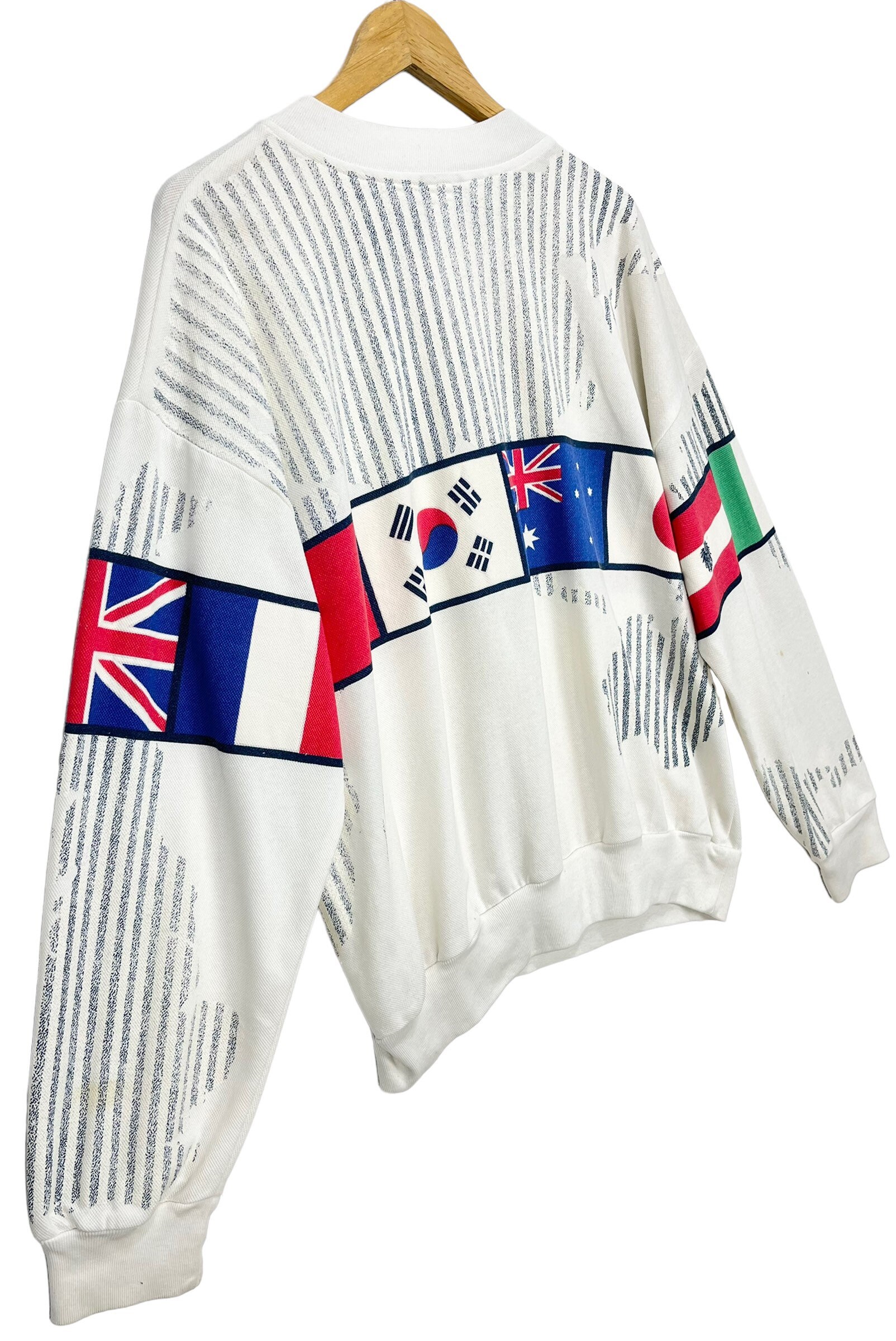 Rare Vintage 80s Multi Nation Flag Over Print Jumper Crewneck ...