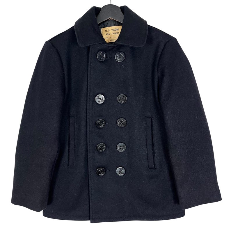MFG by Schott US740N Pea Jacket Coat Wool Size Size 12 Navy Blue Made ...