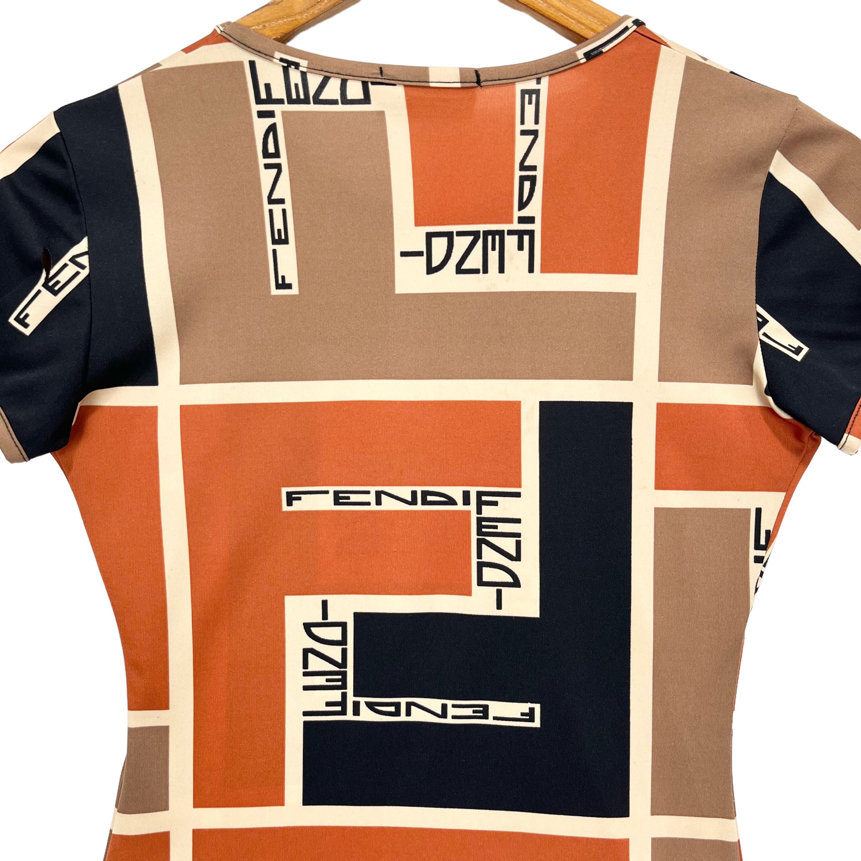 Vintage Fendi Monogram Full Print Stretchable Body Fit Woman Top Tshirt ...