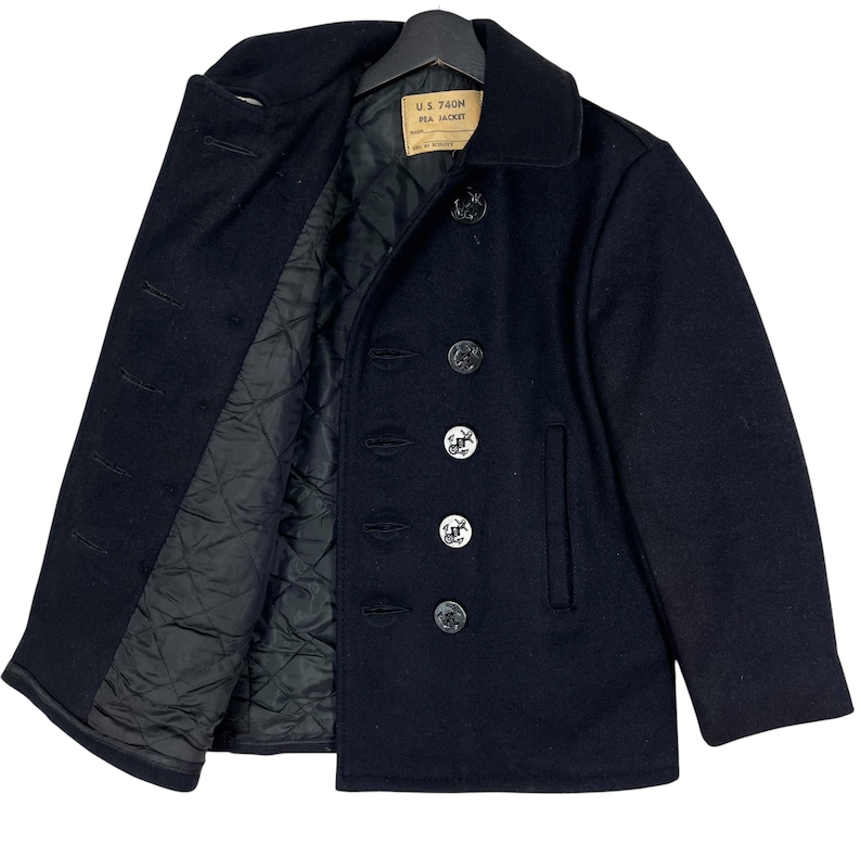MFG by Schott US740N Pea Jacket Coat Wool Size Size 12 Navy Blue Made ...