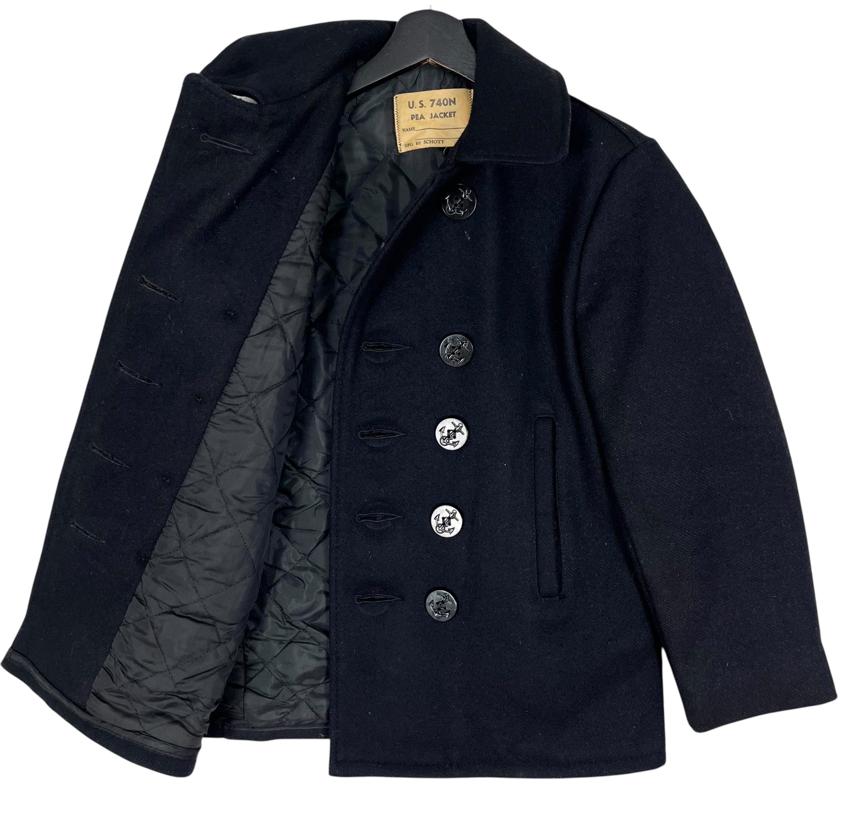 MFG by Schott US740N Pea Jacket Coat Wool Size Size 12 Navy Blue Made ...