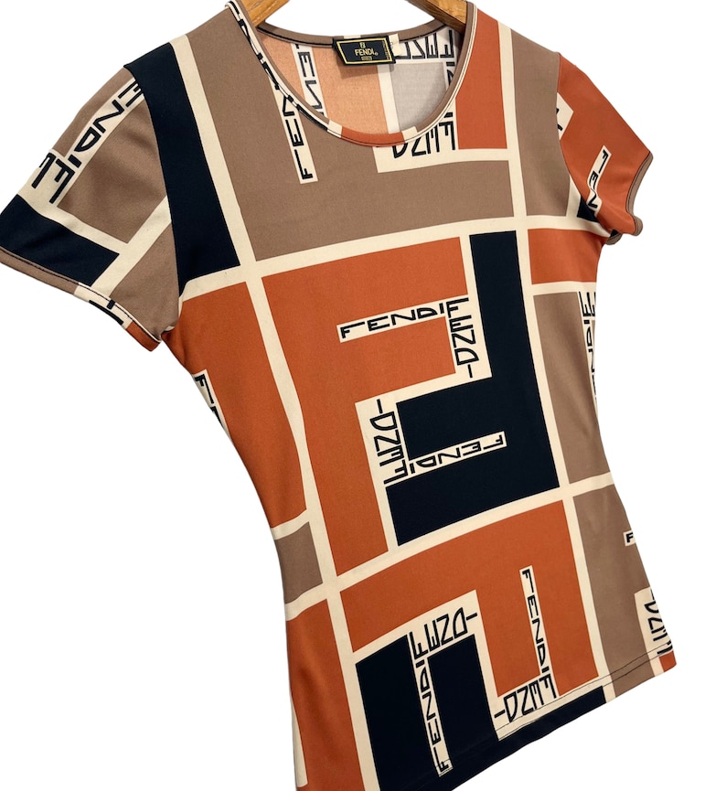 Vintage Fendi Monogram Full Print Stretchable Body Fit Womens Top ...