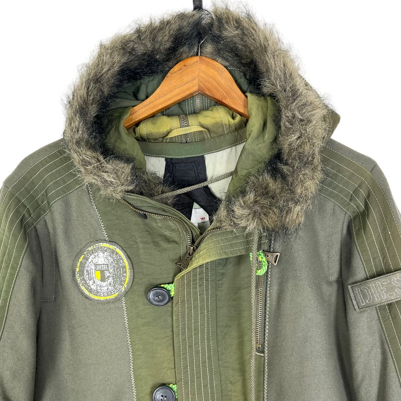 Diesel Winter Outdoor Military Furs Hoodie Zipper Jacket Green Size ...