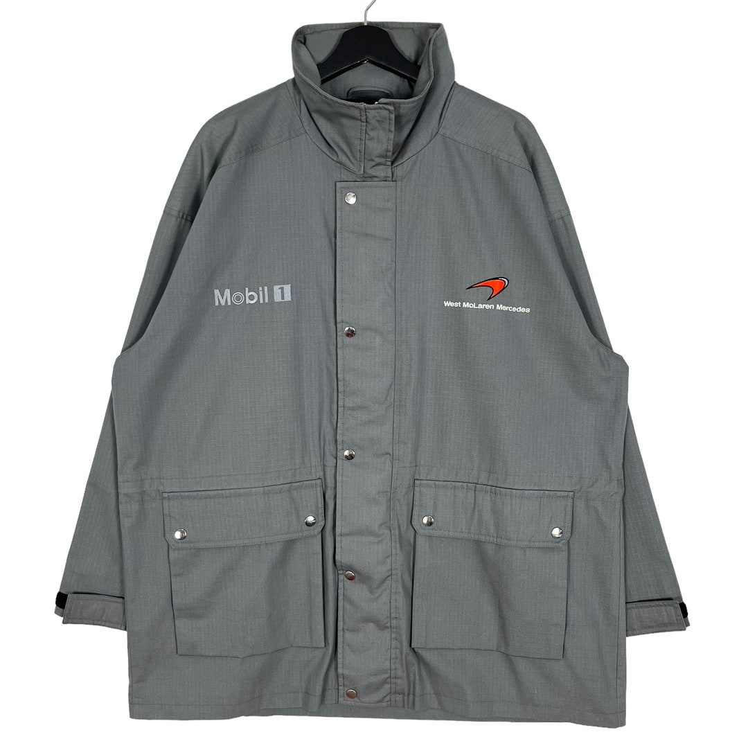 West Mclaren Mercedes Mobil 1 Packable Hoodie Rain Coat Gray Size Large ...