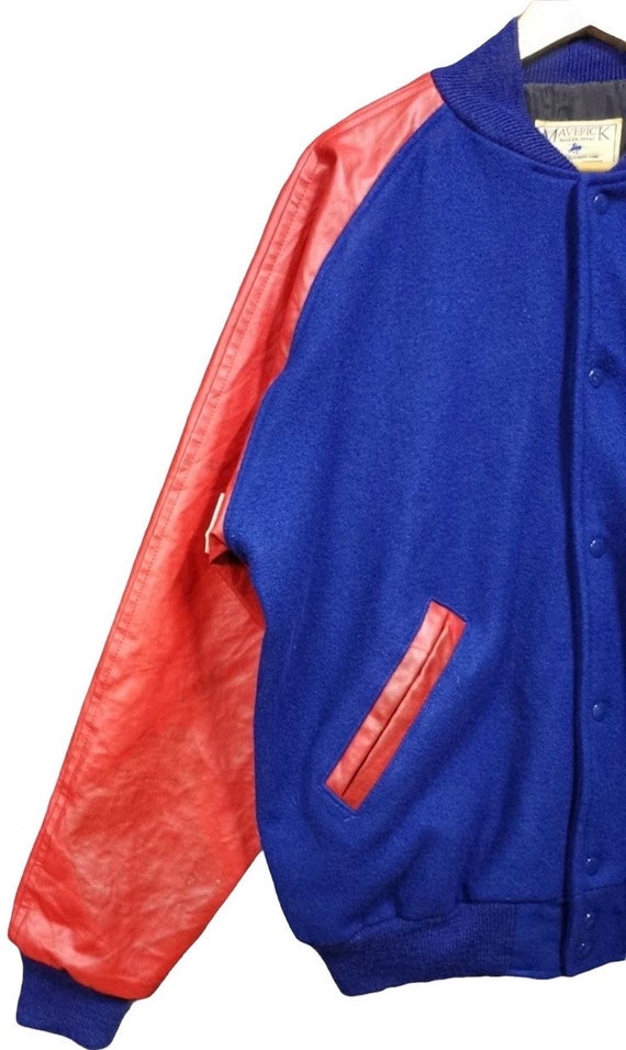 Vintage 90’s Maverick Leather Sleeve Varsity Jacket L… - Gem