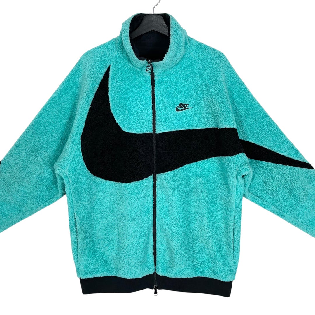 Nike Big Swoosh Reversible Fleece Jacket Green Turquoise Black Size XL ...