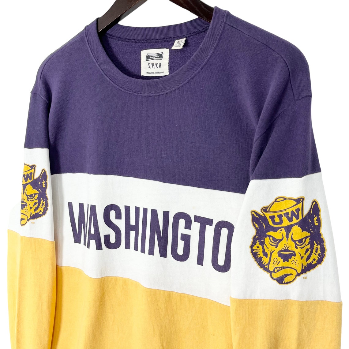 UW University Washington Huskies Stripes Sleeve Logo Printed Crewneck ...