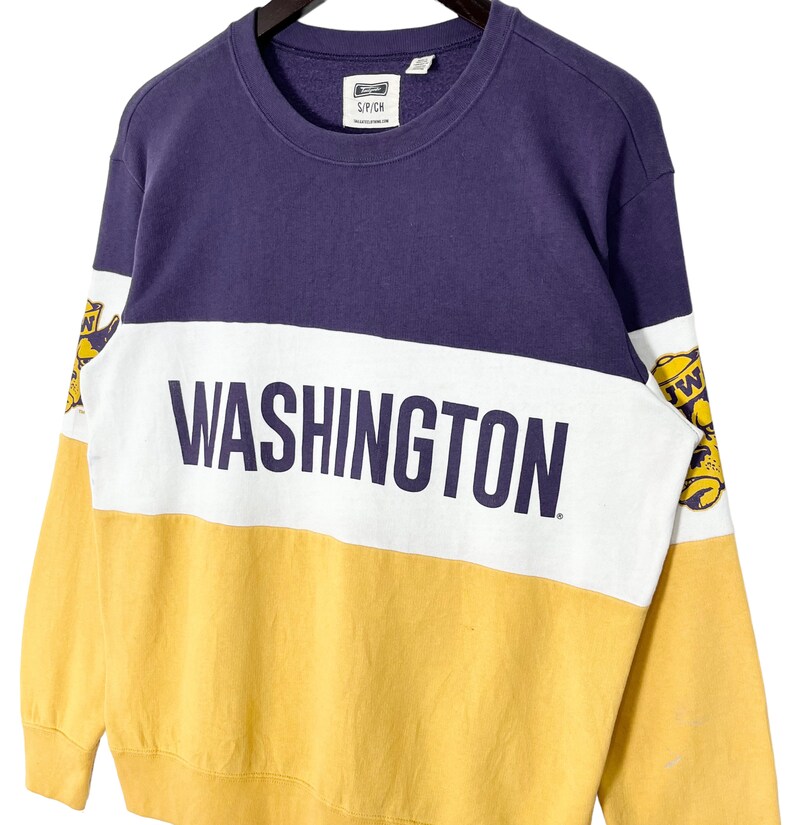 UW University Washington Huskies Stripes Sleeve Logo Printed Crewneck ...