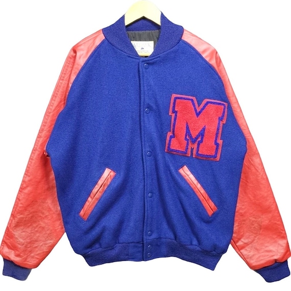 Vintage 90’s Maverick Leather Sleeve Varsity Jacket L… - Gem
