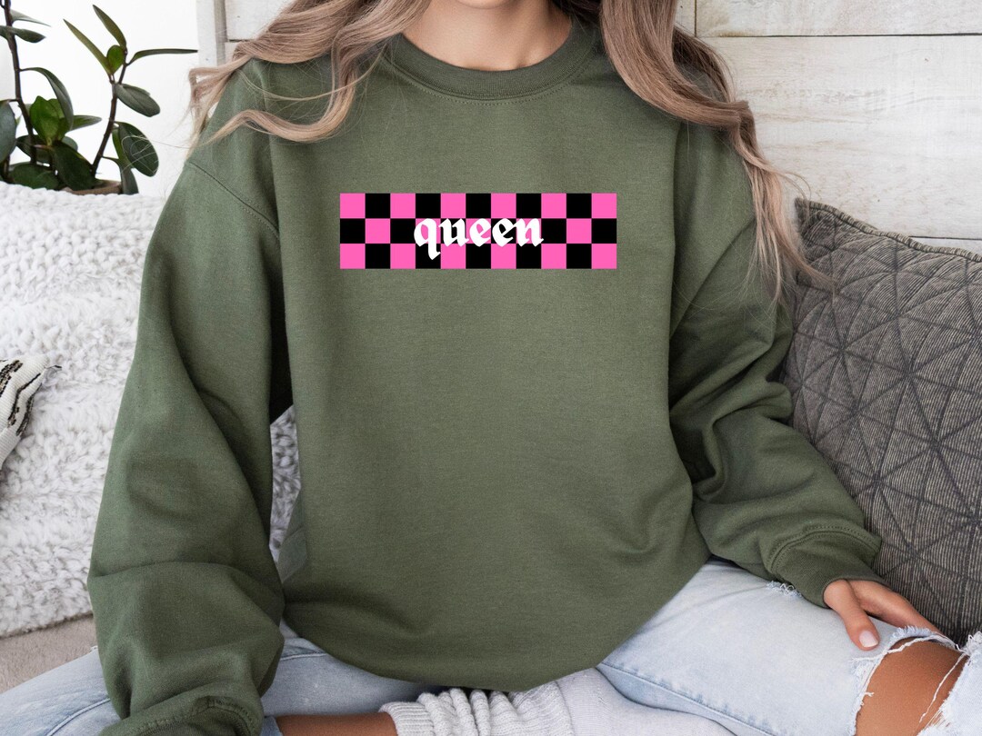 Queen Sweatshirt | Slay Checkered Jumper | Gen Z Slang Cozy Crewneck ...