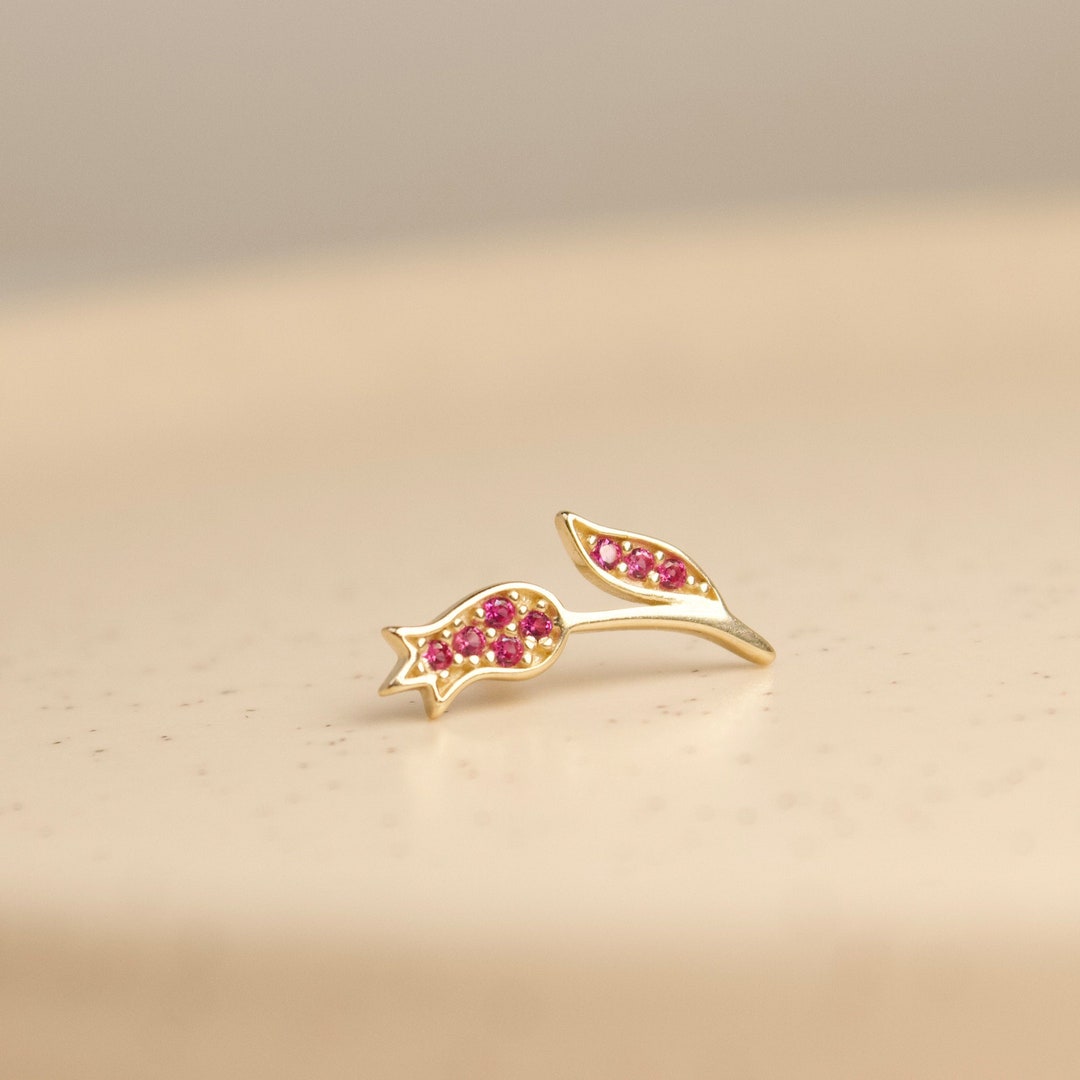 14 Karat Solid Gold Tulip Fucshia Stoned (pinky Red) Tulip Cartilage ...