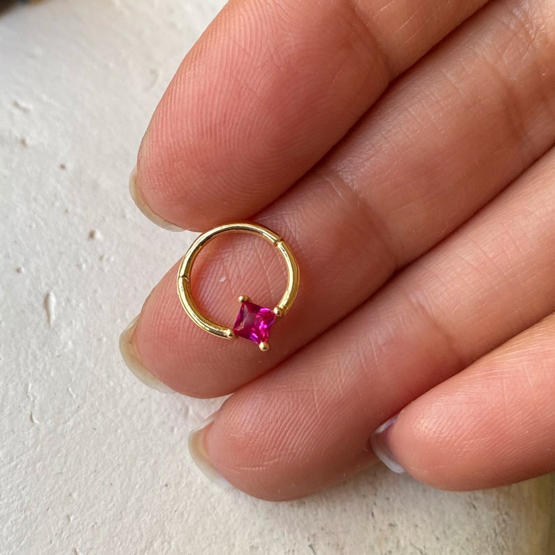 Piercing a cerchio quadrato solitario in oro 14K - Clicker per setto ...