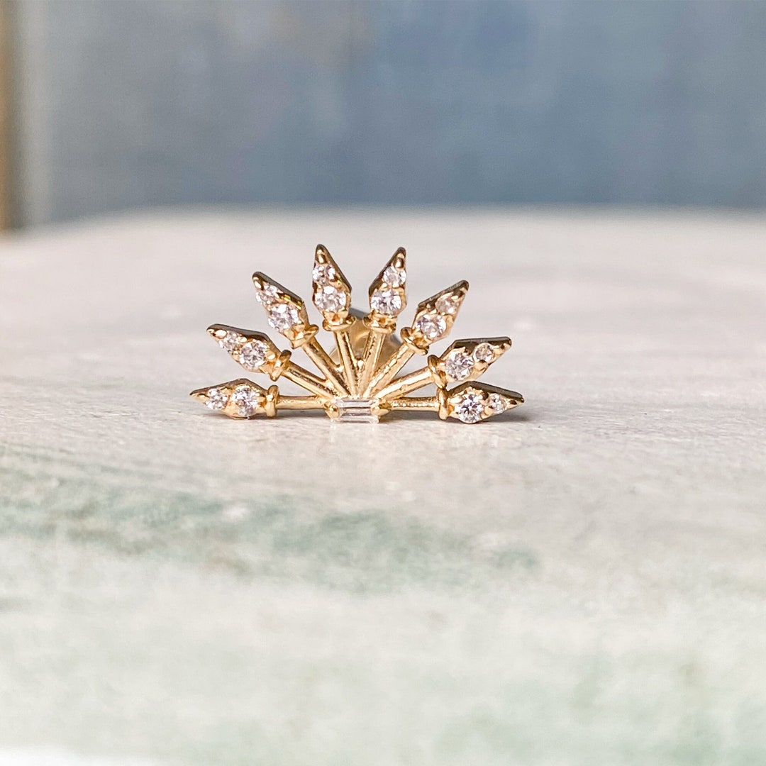 14K Gold Spikes Stud Piercing - Real Gold Piercing - Spikes Stud ...