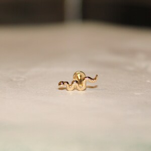 Delicate Snake Flat Back Earring, 14K Gold Tiny Snake Stud Piercing ...