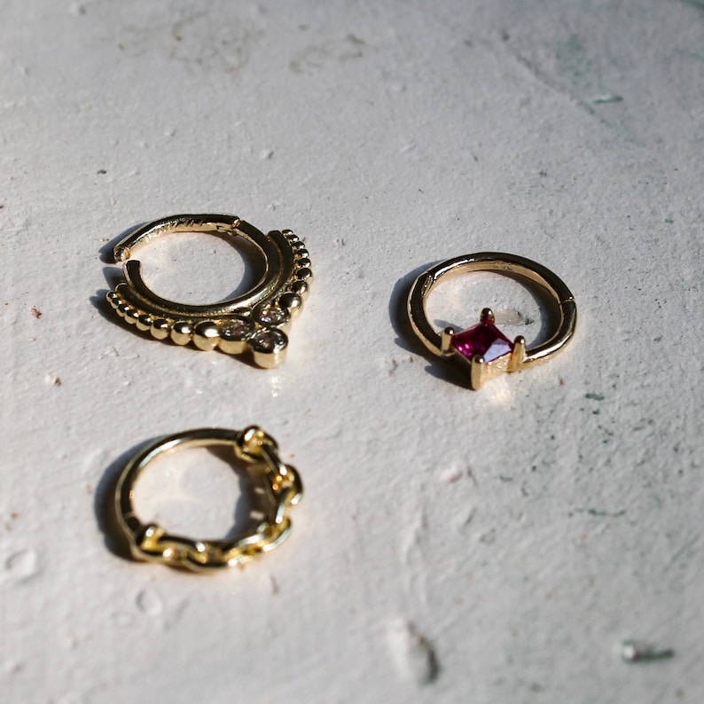 Piercing a cerchio quadrato solitario in oro 14K - Clicker per setto ...
