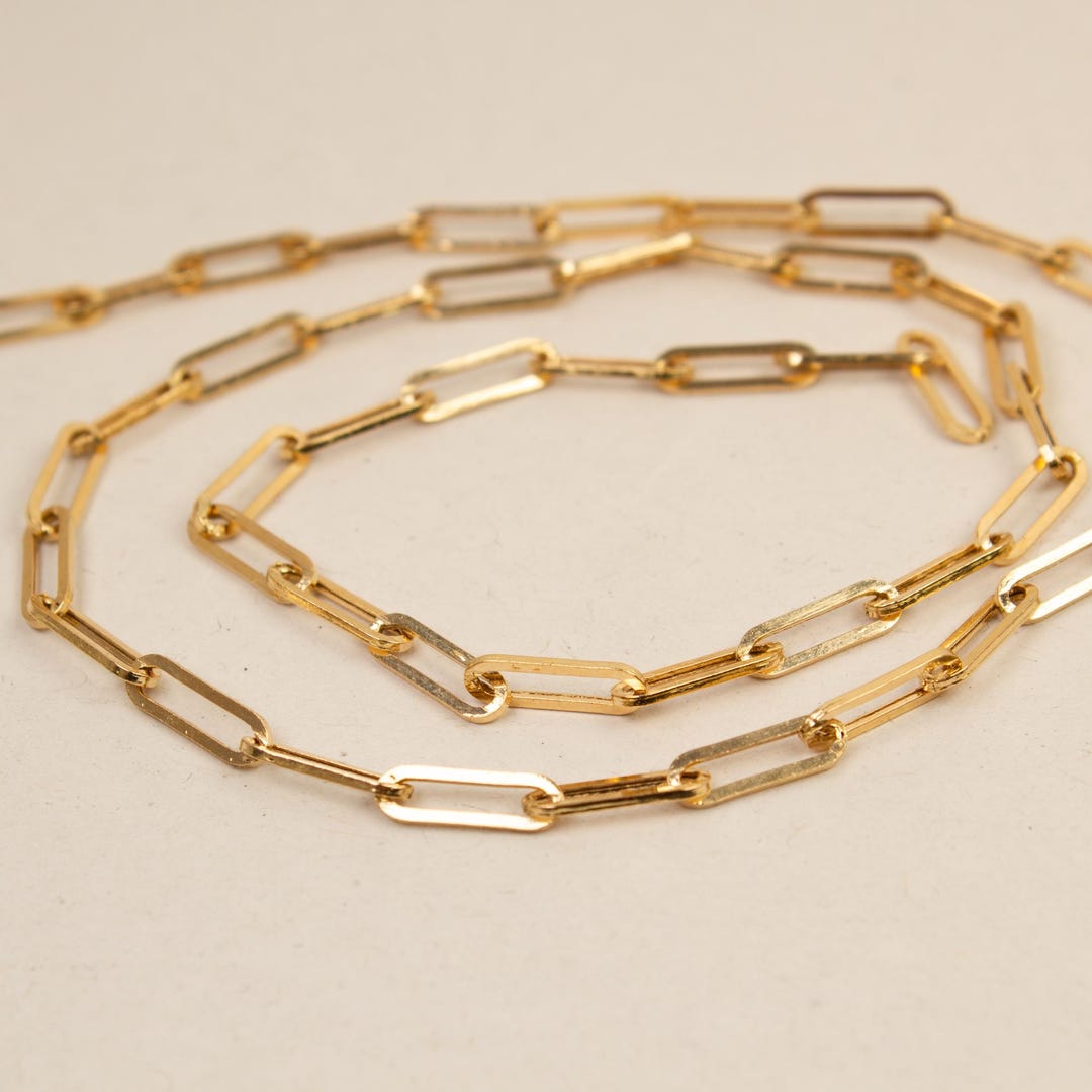 14K Solid Gold Paperclip Chain Bracelet, Paperclip Chain Necklace ...