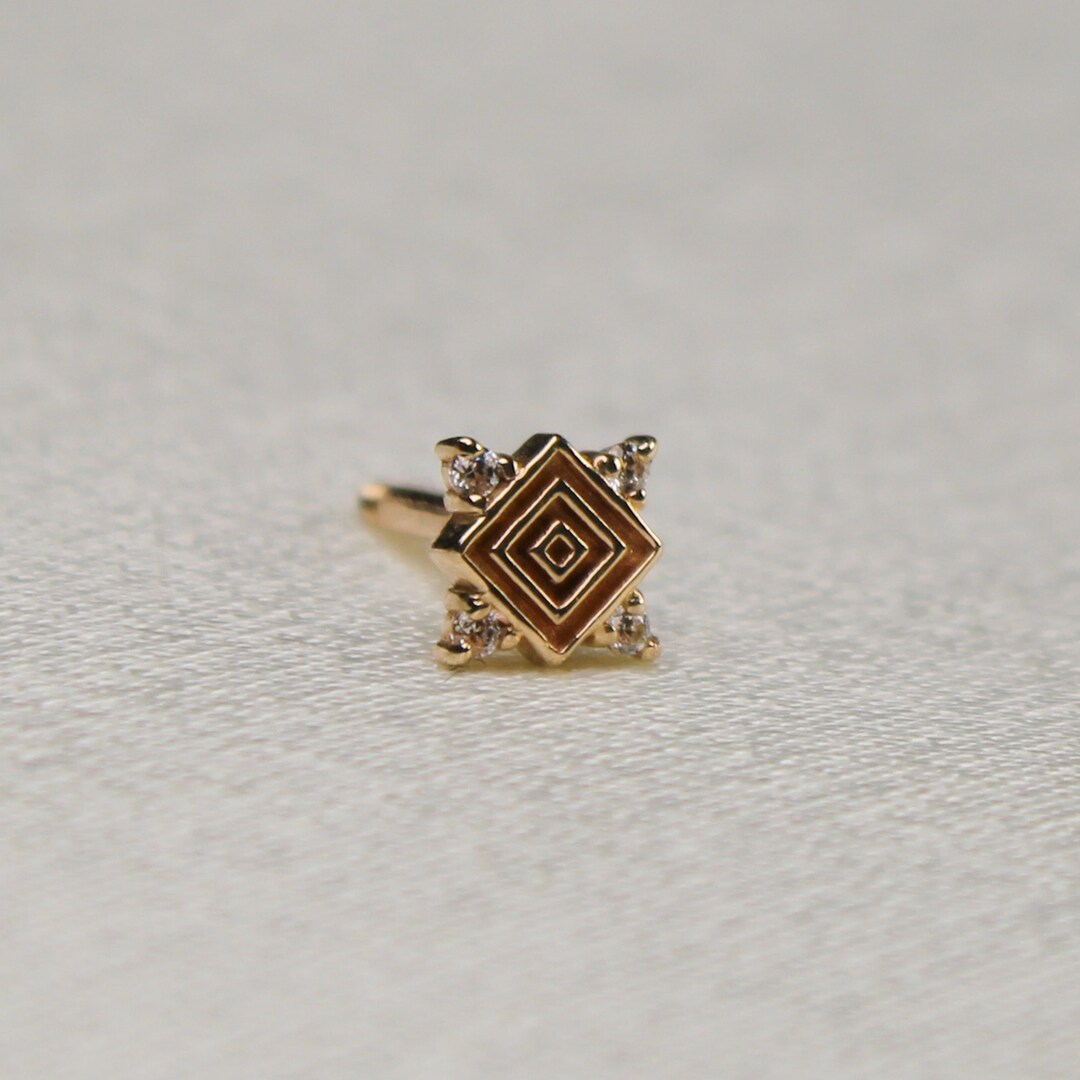 Labyrinth Stud Piercing - 14K Real Gold Unique Piercing - Art Deco ...