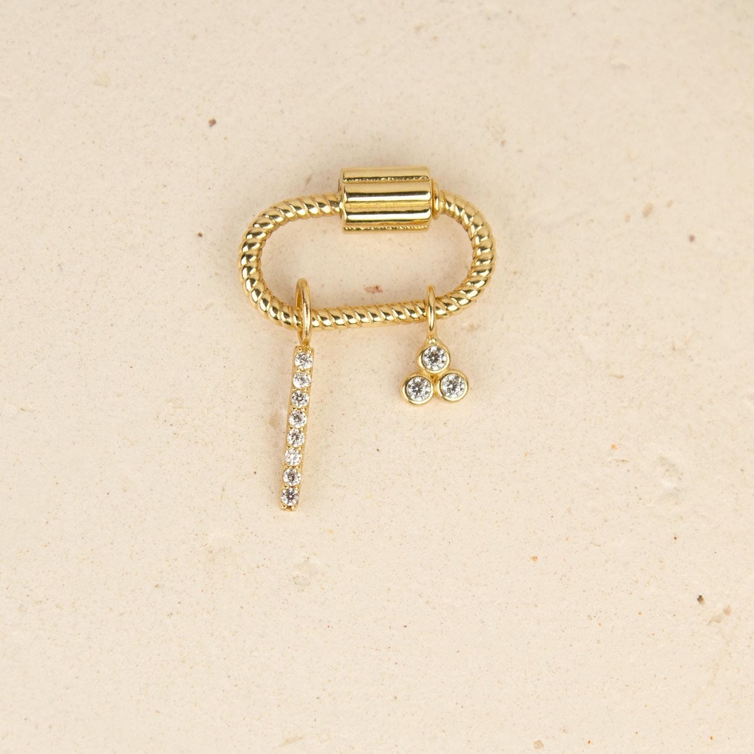 14K Gold Tiny Charms, Small Dainty Charms, Diamond CZ Bar, Diamond CZ Trio Charm Holiday Gift ...