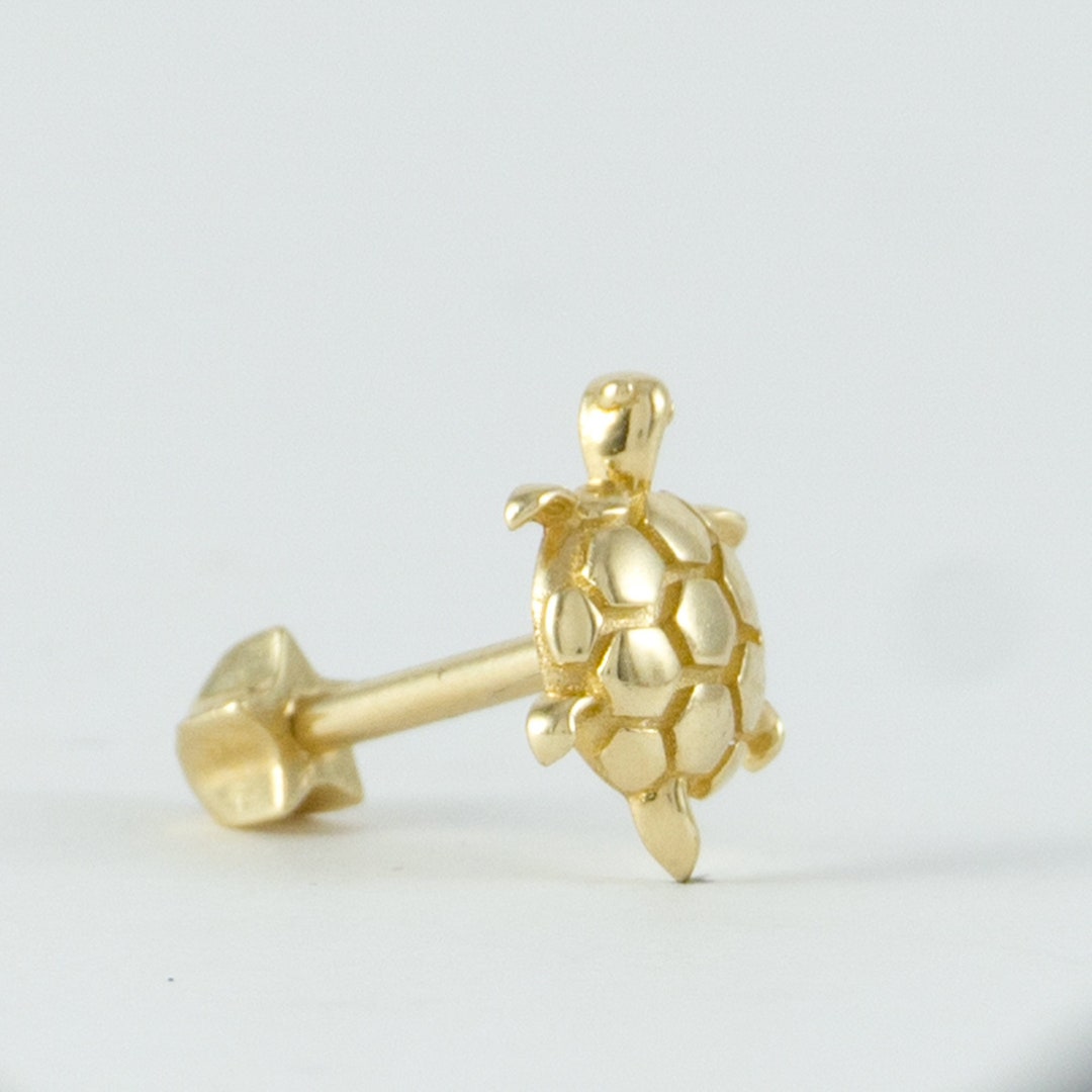 14K Solid Gold TURTLE CARTILAGE EARRING - 14K Real Gold Turtle ...
