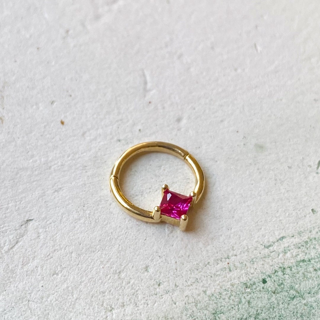 Piercing a cerchio quadrato solitario in oro 14K - Clicker per setto ...